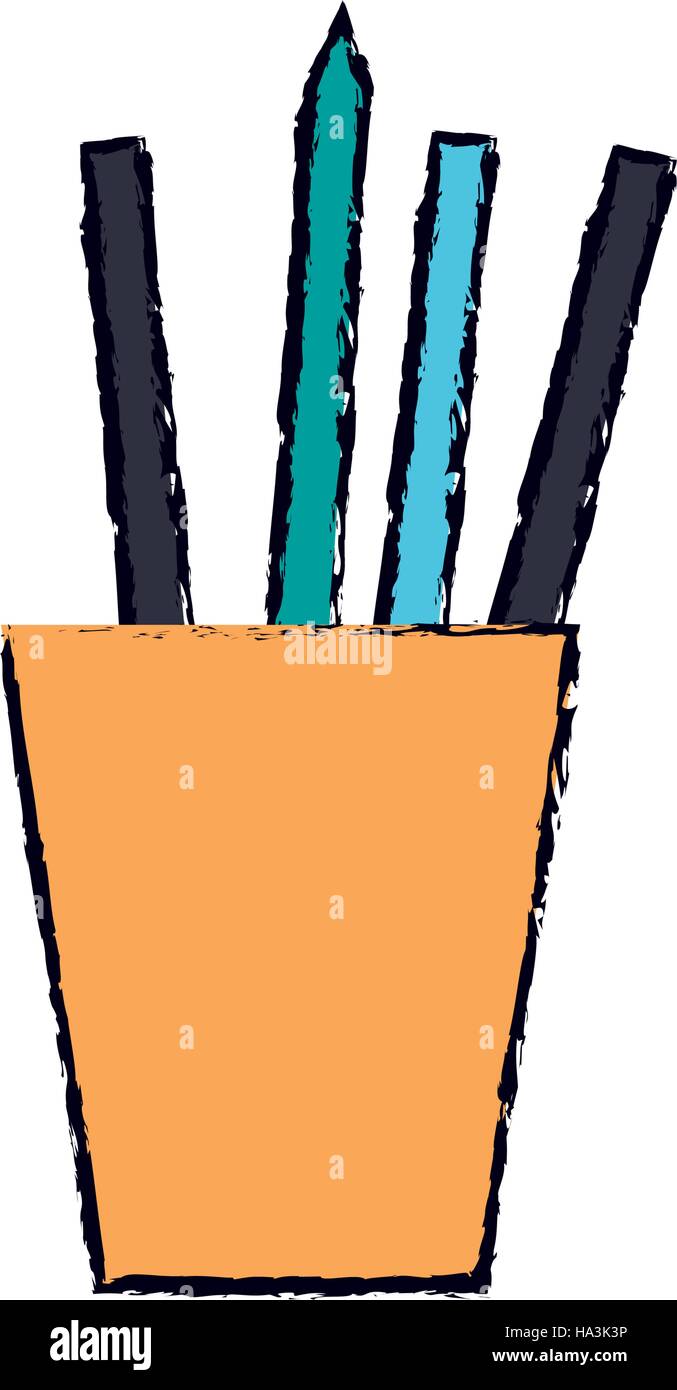 cartoon cup pencils pens elements working Stock Vector Image & Art - Alamy