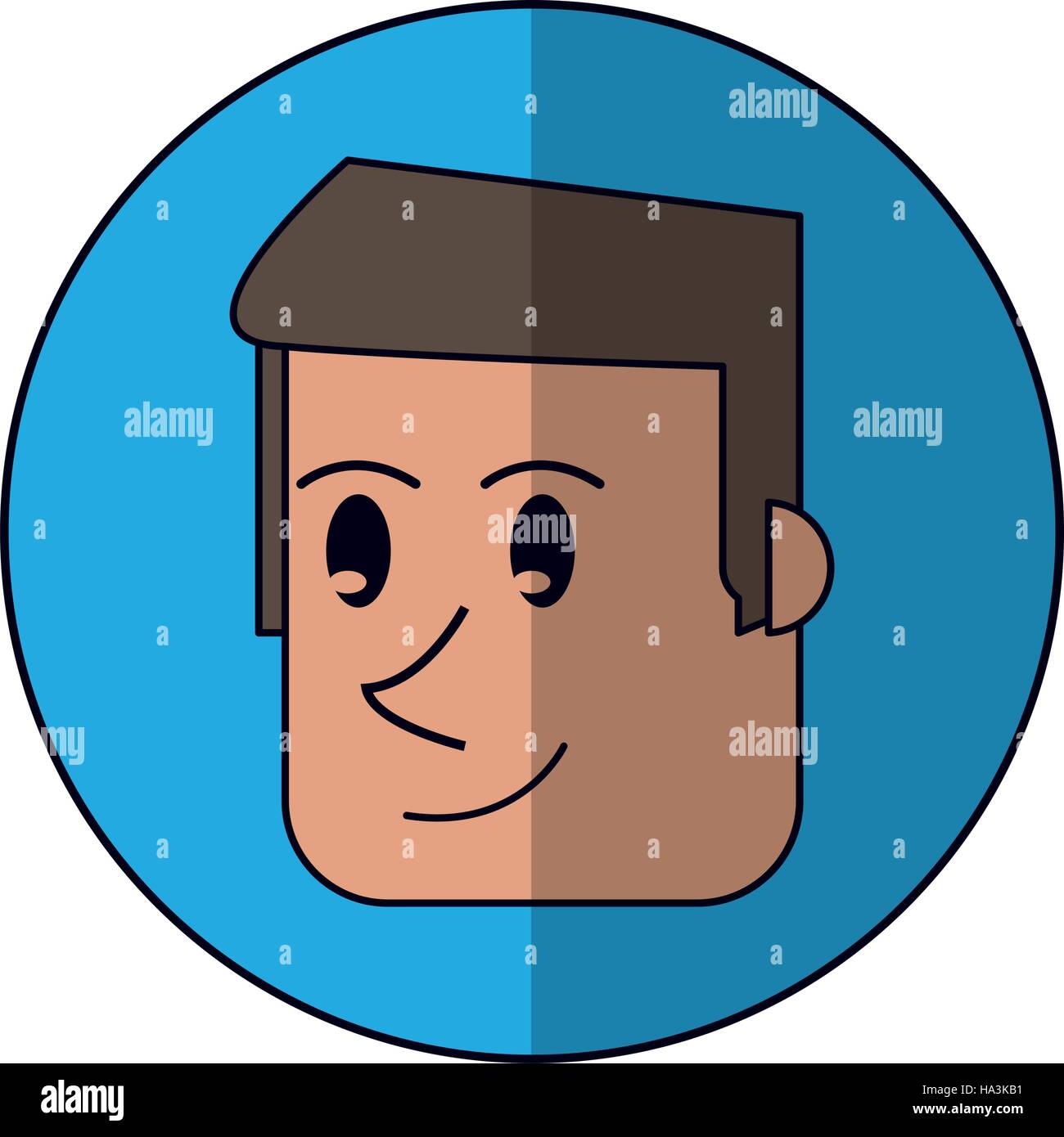 cartoon face man front smiling blue background shadow Stock Vector ...