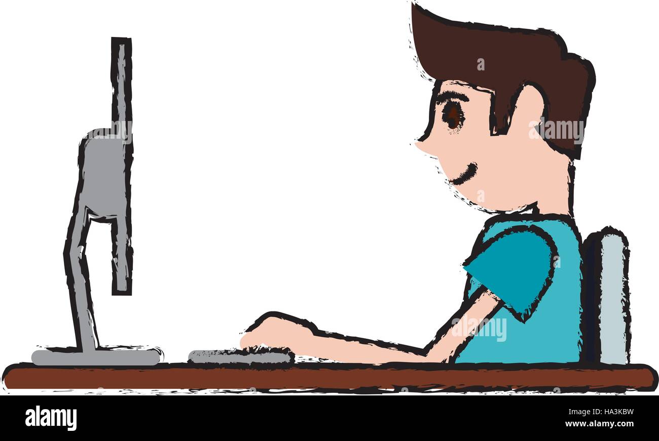 cartoon guy working space with desk laptop Stock Vector Image & Art - Alamy