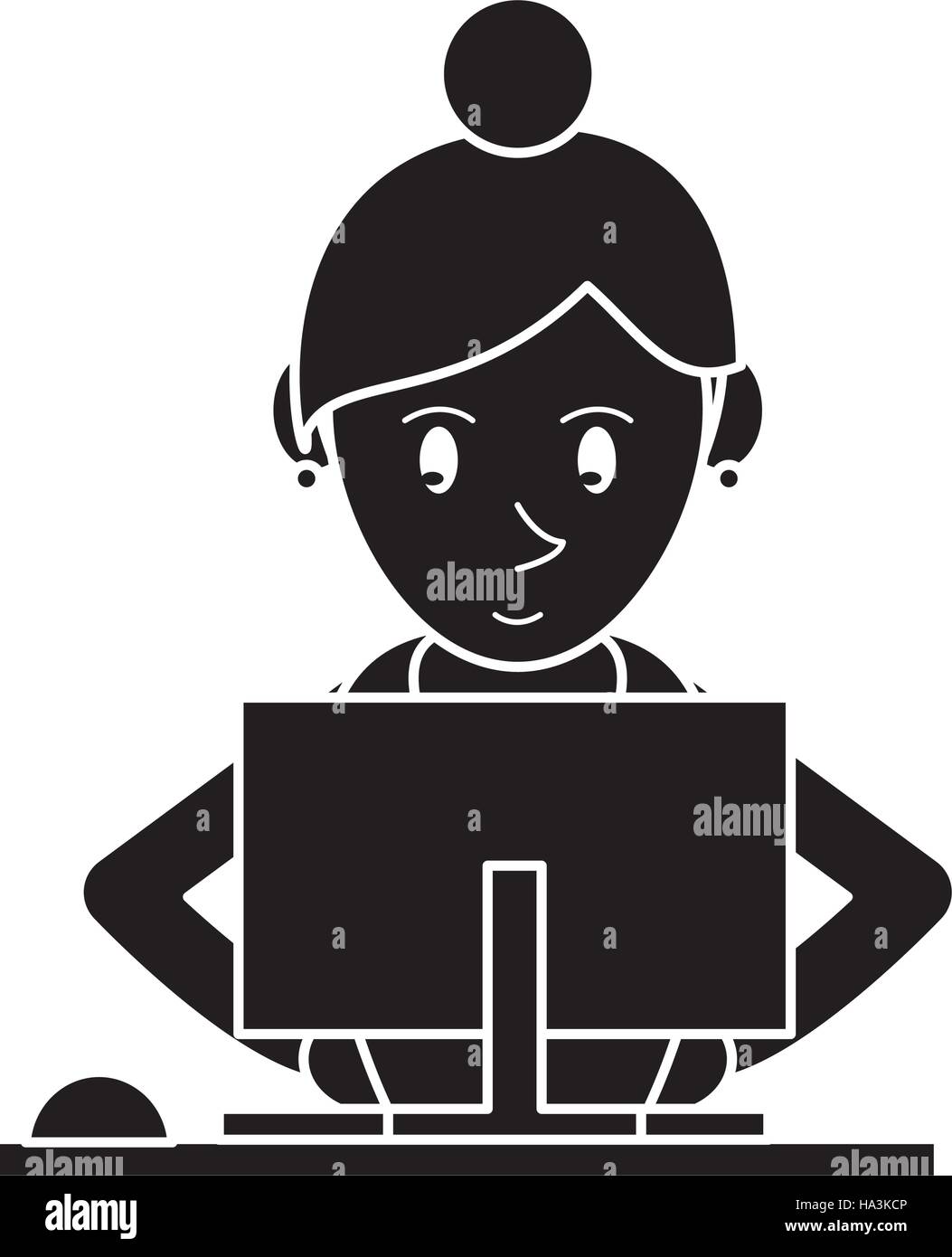 Silhouette girl using computer working hi-res stock photography and ...