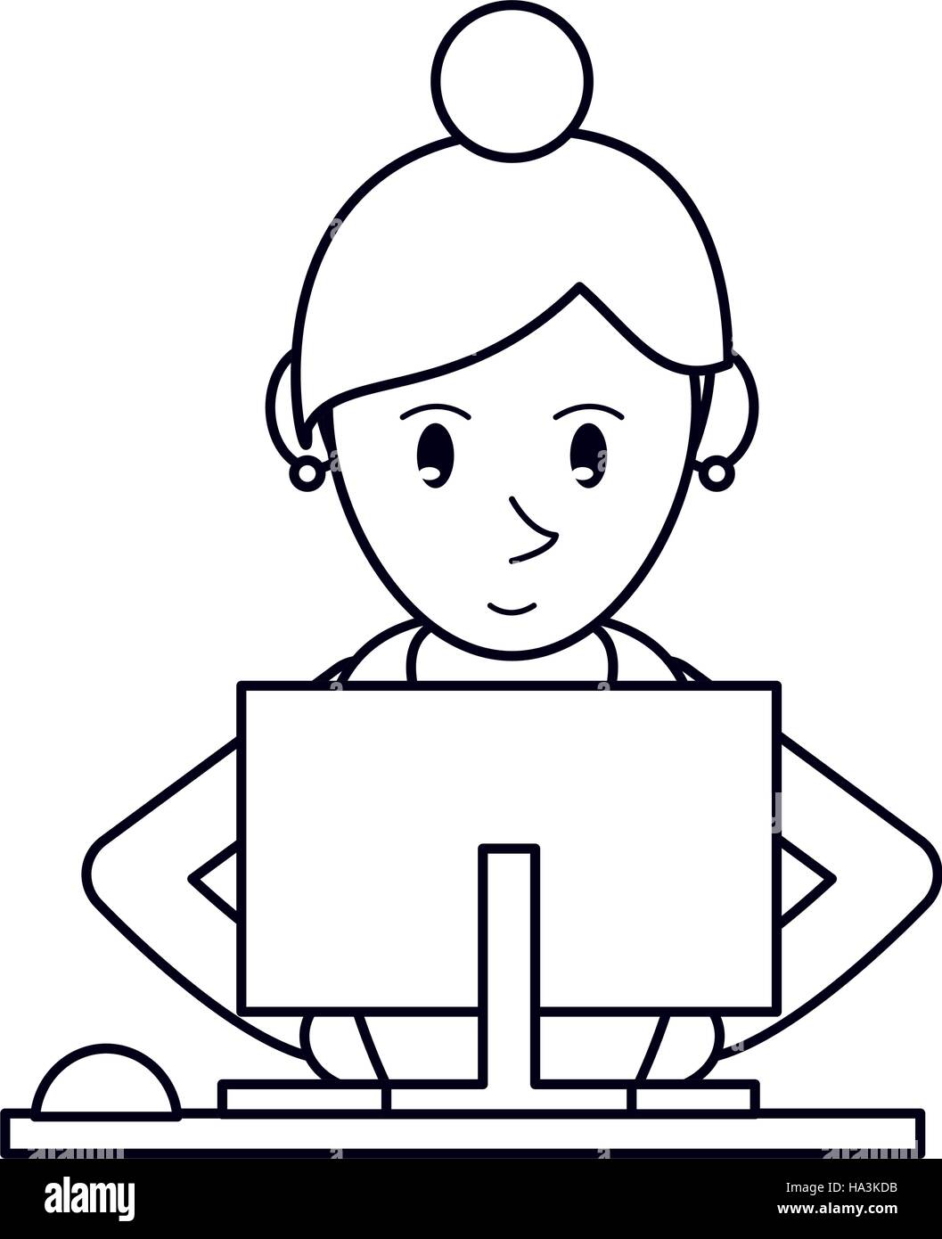 pictogram girl using computer working Stock Vector Image & Art - Alamy