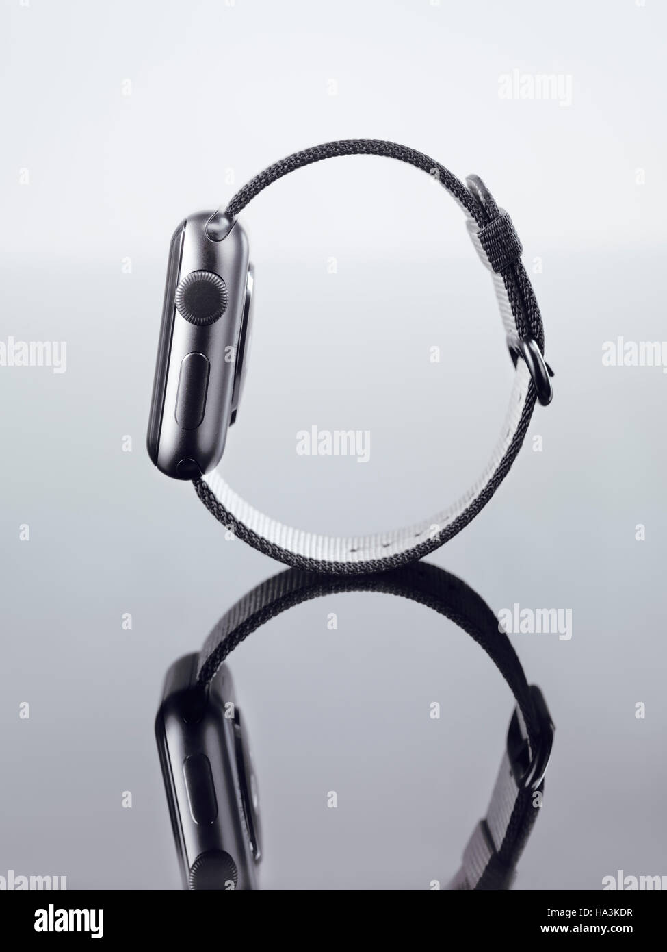 Apple Watch series 2 smartwatch side view isolated on light gray ...