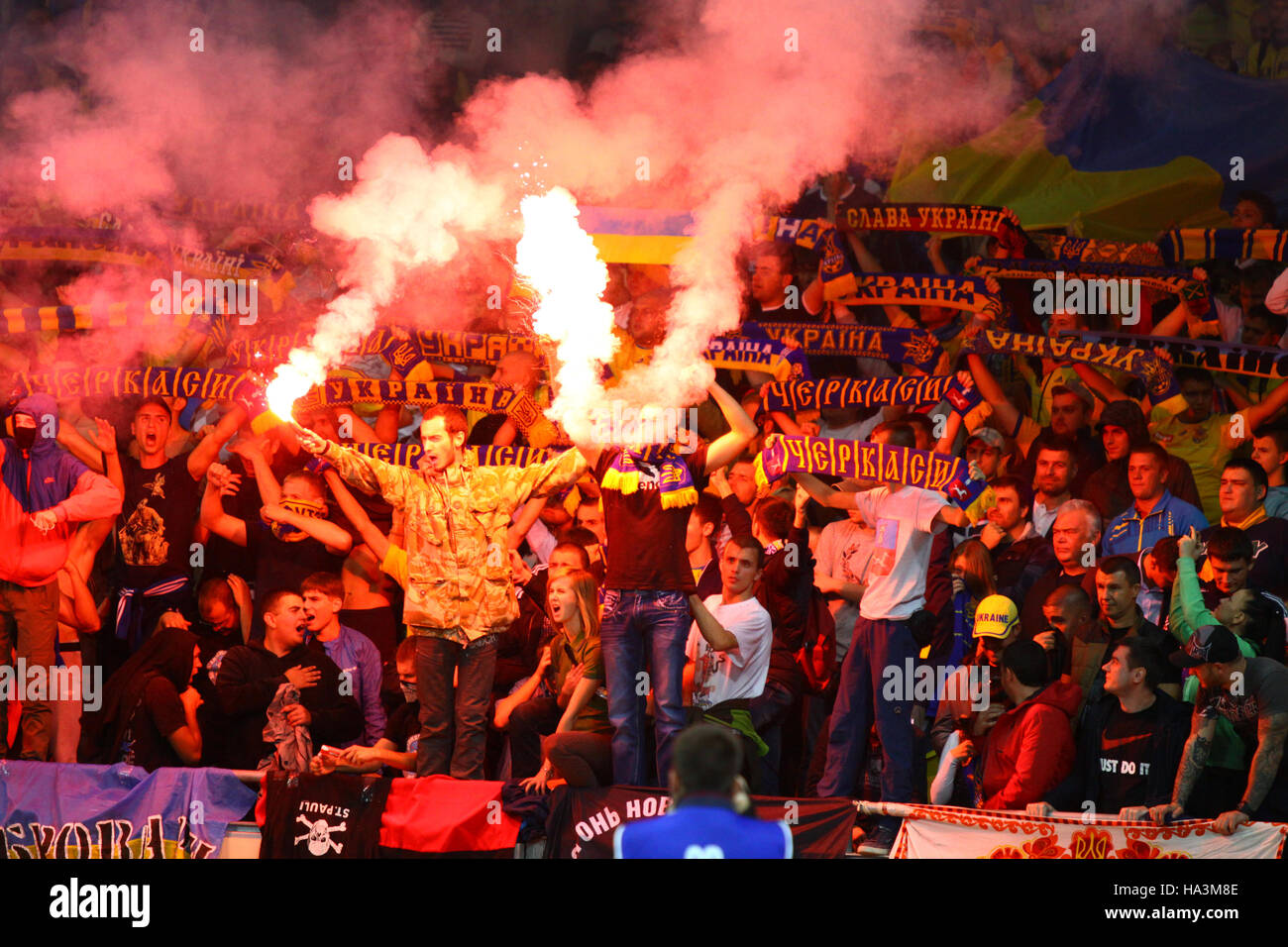 KYIV, UKRAINE - SEPTEMBER 10, 2013: Ukrainian ultra supporters (ultras ...