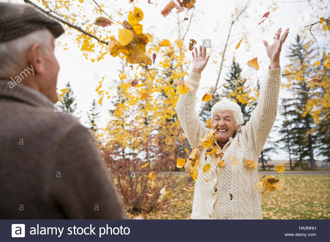 Man throwing leaves into air hi-res stock photography and images - Alamy