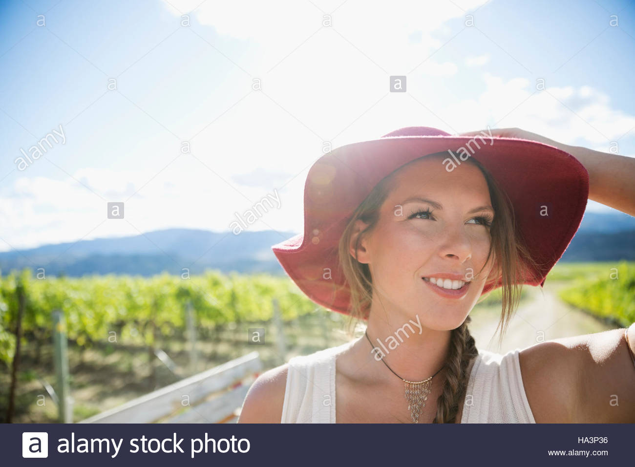 Woman wearing red hat outdoors in nature hi-res stock photography and ...
