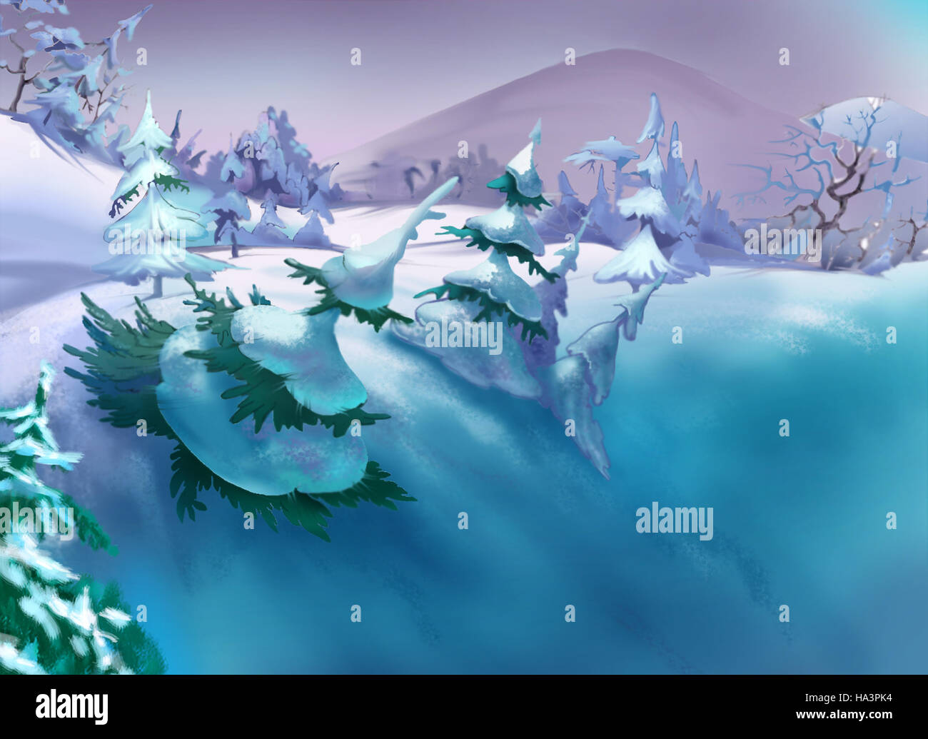 Big Ravine with Snow and Spruces in a Frosty Winter Day. Handmade ...