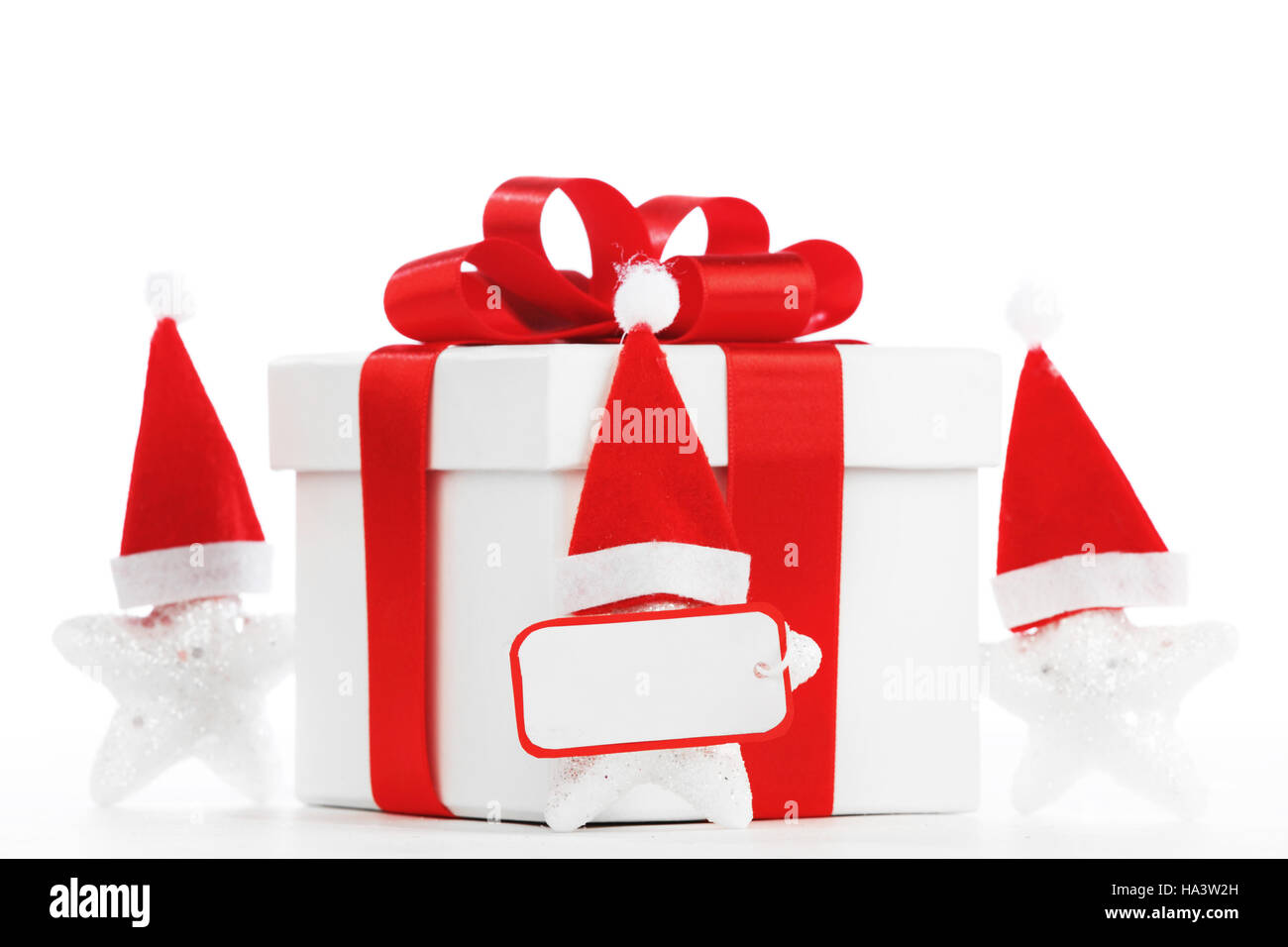 Gift box with santa claus stars isolated on white background Stock ...