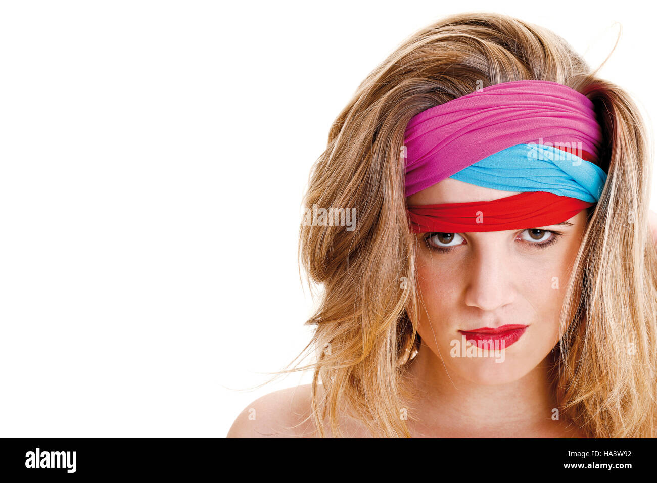 Young woman with colourful headbands, portrait Stock Photo - Alamy