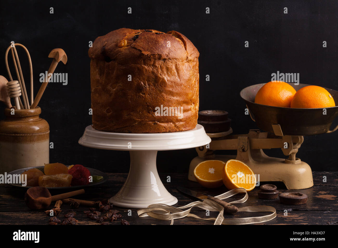 Panettone. Traditional Italian Christmas cake with orange, candied ...