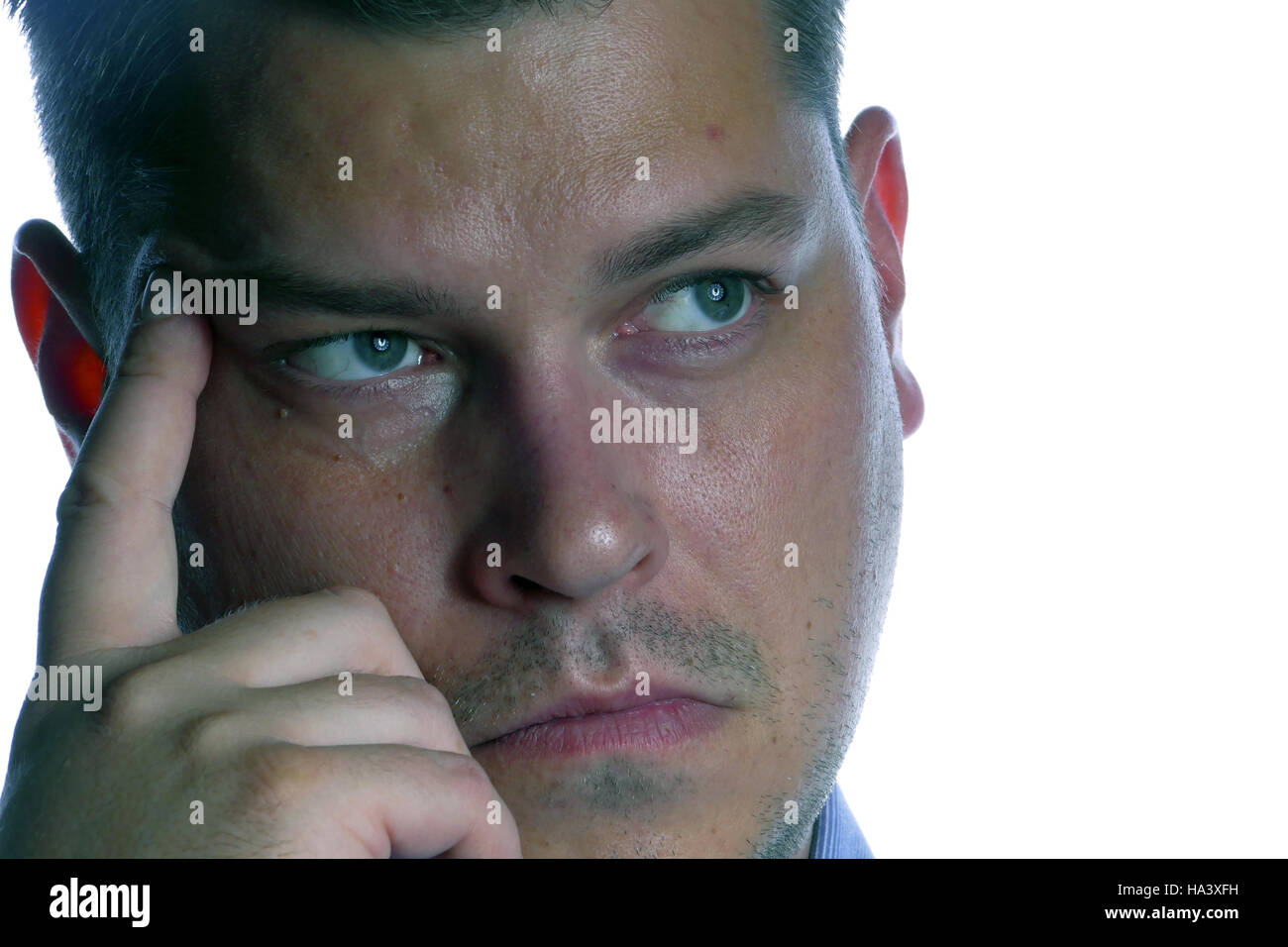 Portrait of thinking man isolated on white background Stock Photo - Alamy