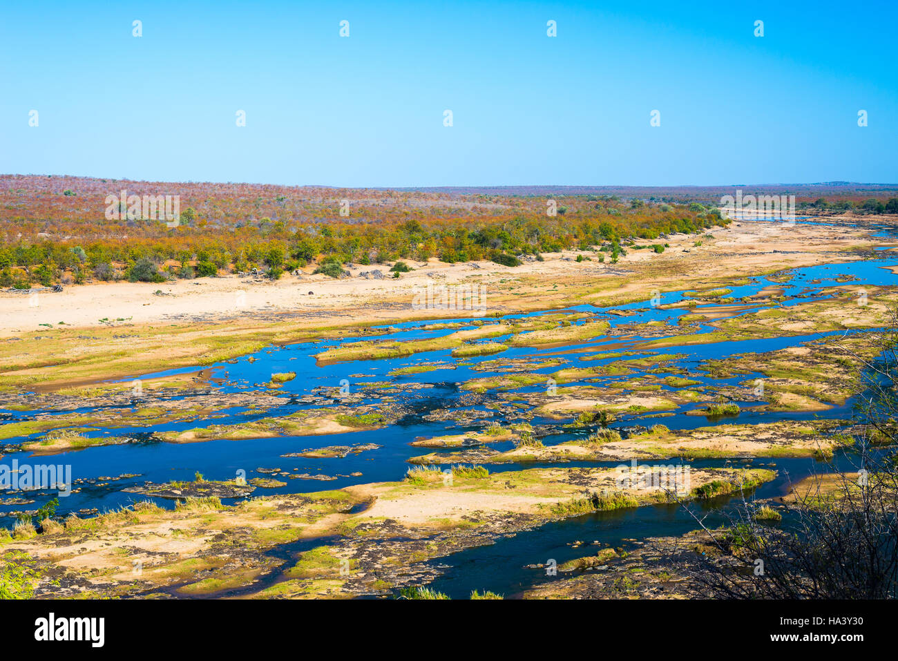 Olifants river, scenic and colorful landscape with wildlife in the ...