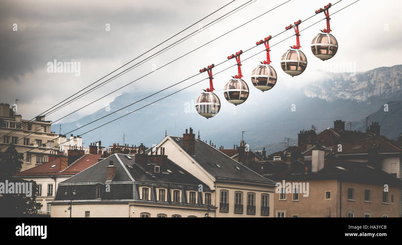 famous transparent cable cars that links the Bastille with the city ...