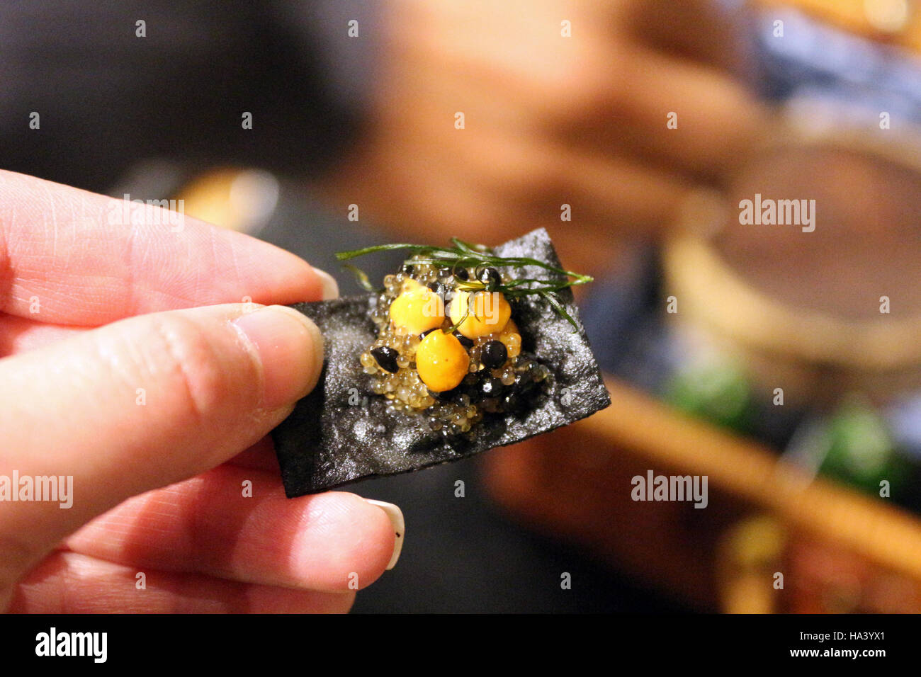 seaweed and caviar canape at azurmendi in bilbao Stock Photo - Alamy