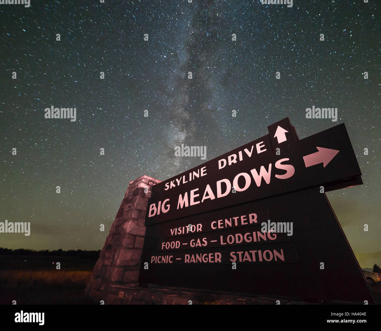This way to Sky-line Drive! The Milky Way shines above a road sign in ...