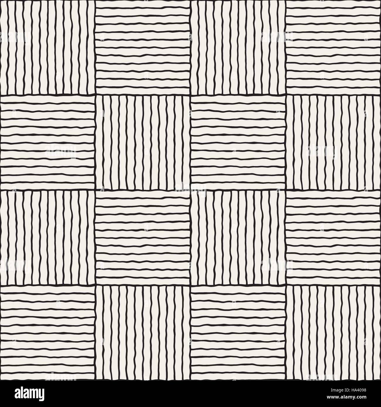 Vector Seamless Black And White Hand Drawn Checker Lines Pattern Stock ...