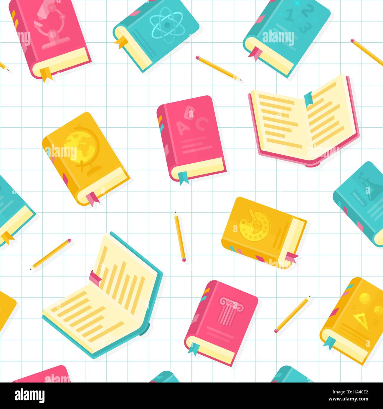 Vector Flat Style School Books Illustration Seamless Pattern Stock ...