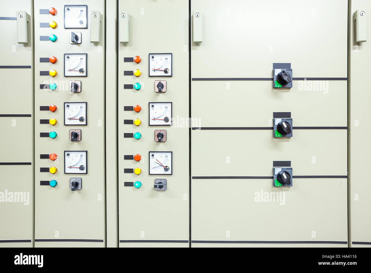electric board with switches and measurement and indicators Stock Photo ...