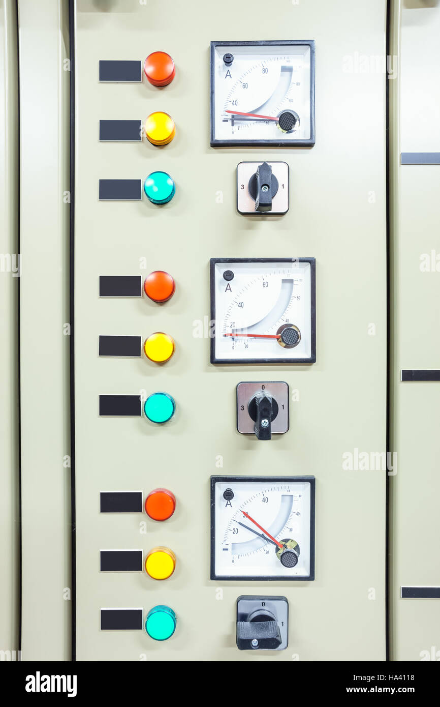 electric board with switches and measurement and indicators Stock Photo ...