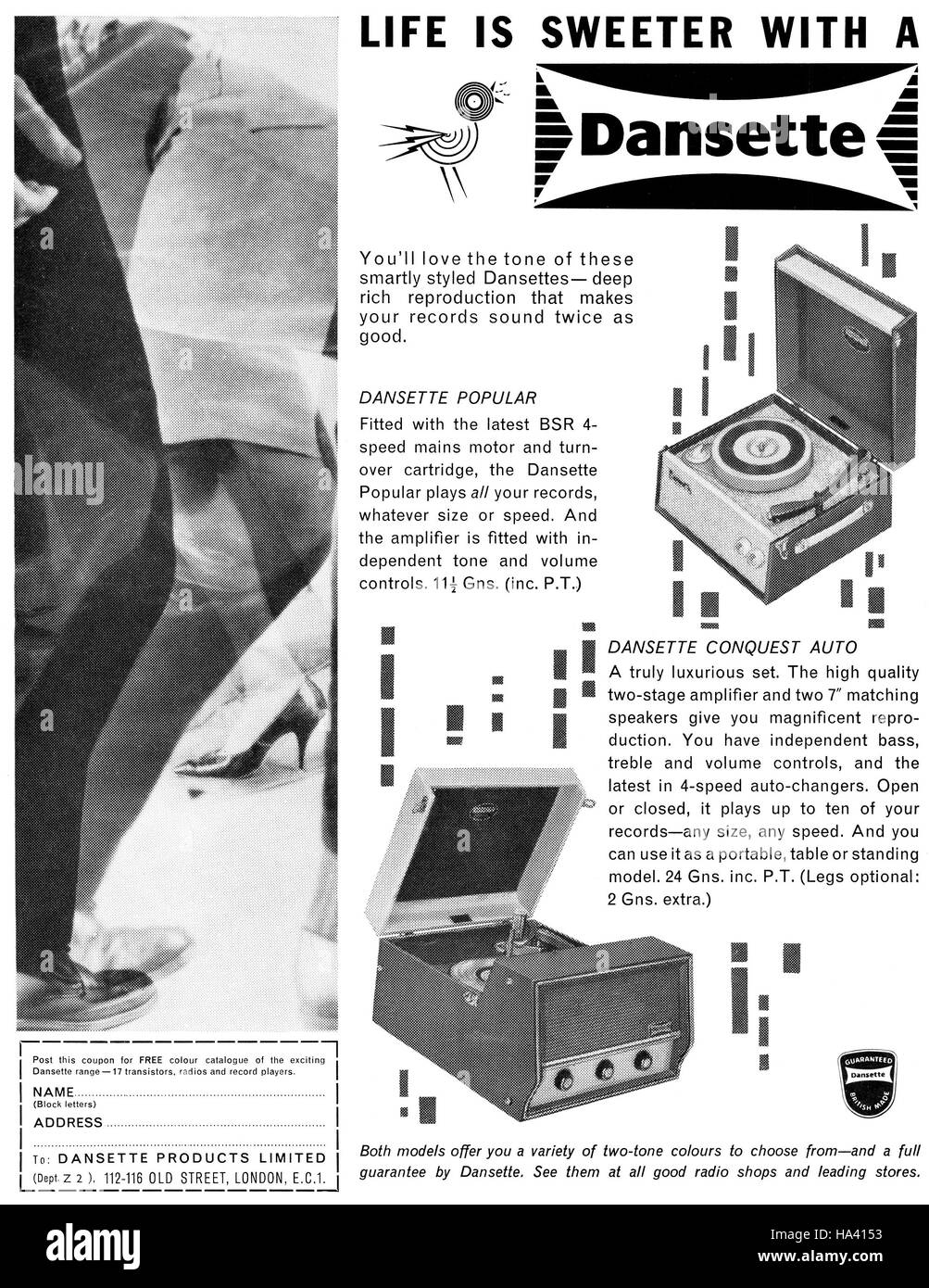 1962 British advertisement for Dansette Record Players Stock Photo - Alamy