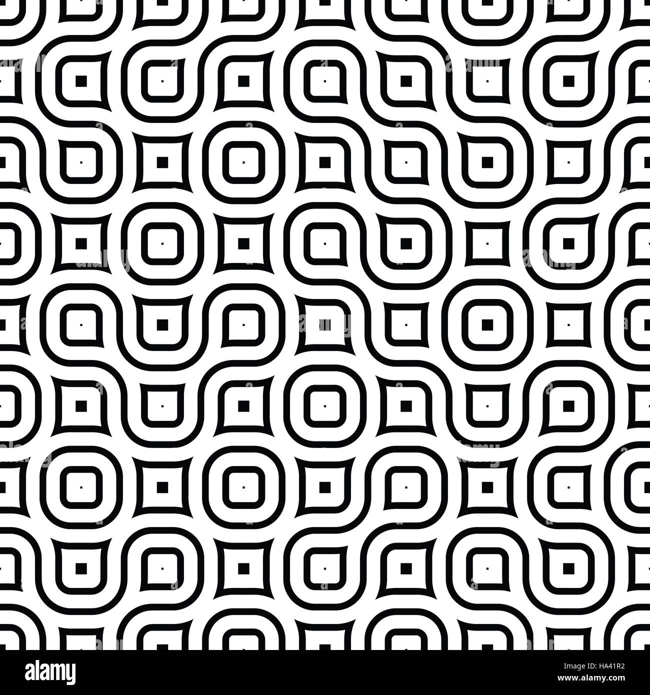 Vector seamless black and white tangled round stripes geometric vintage ...