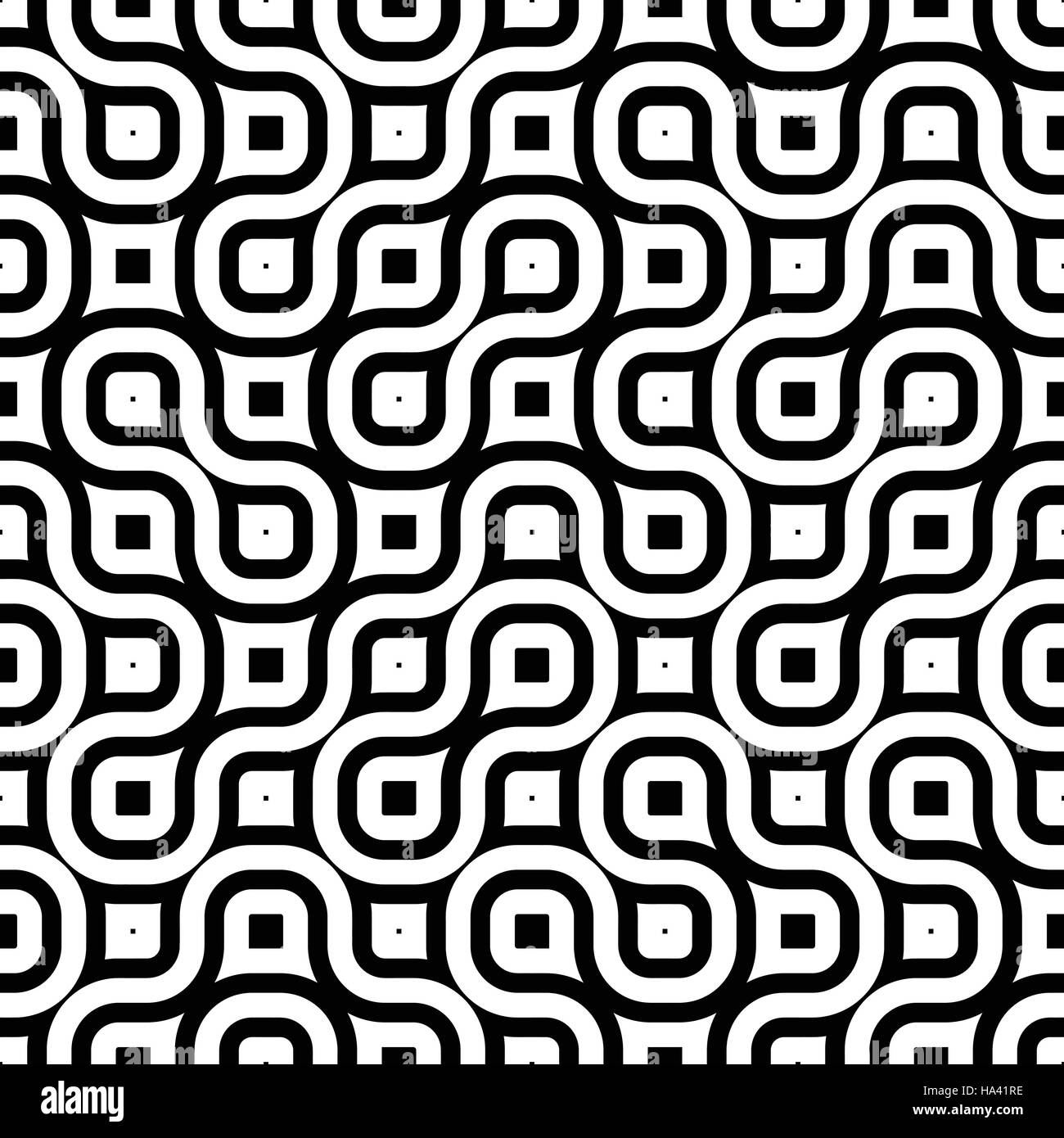 Vector seamless black and white tangled round stripes geometric vintage ...