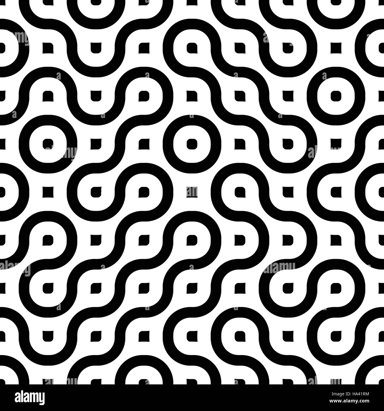 Vector seamless black and white tangled round stripes geometric vintage pattern abstract ...