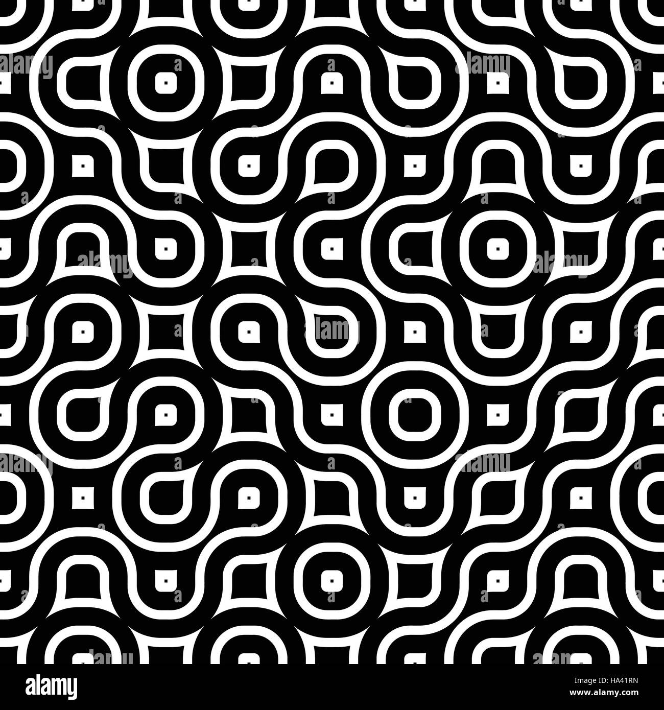 Vector seamless black and white tangled round stripes geometric vintage ...