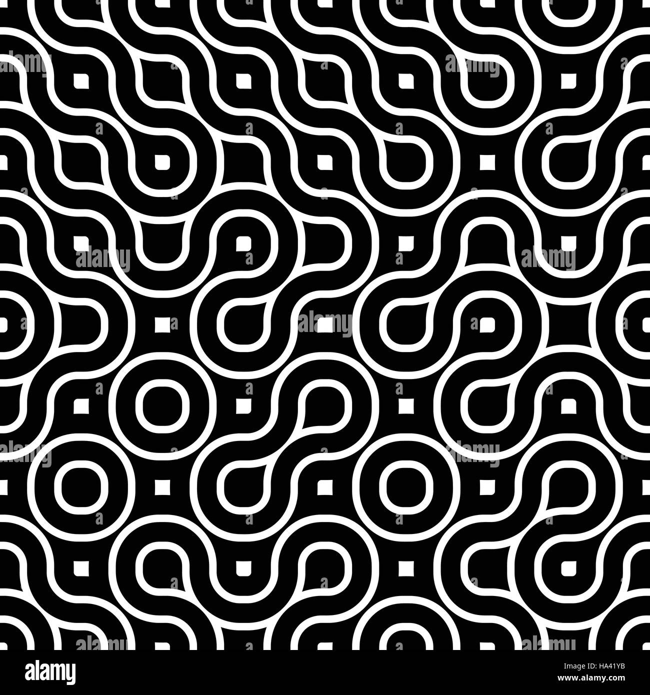 Vector seamless black and white tangled round stripes geometric vintage ...