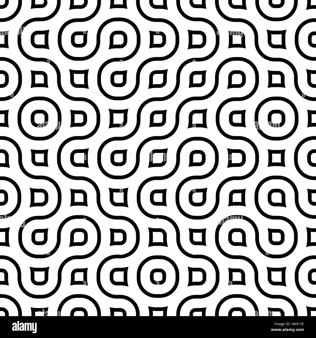 Vector seamless black and white tangled round stripes geometric vintage ...