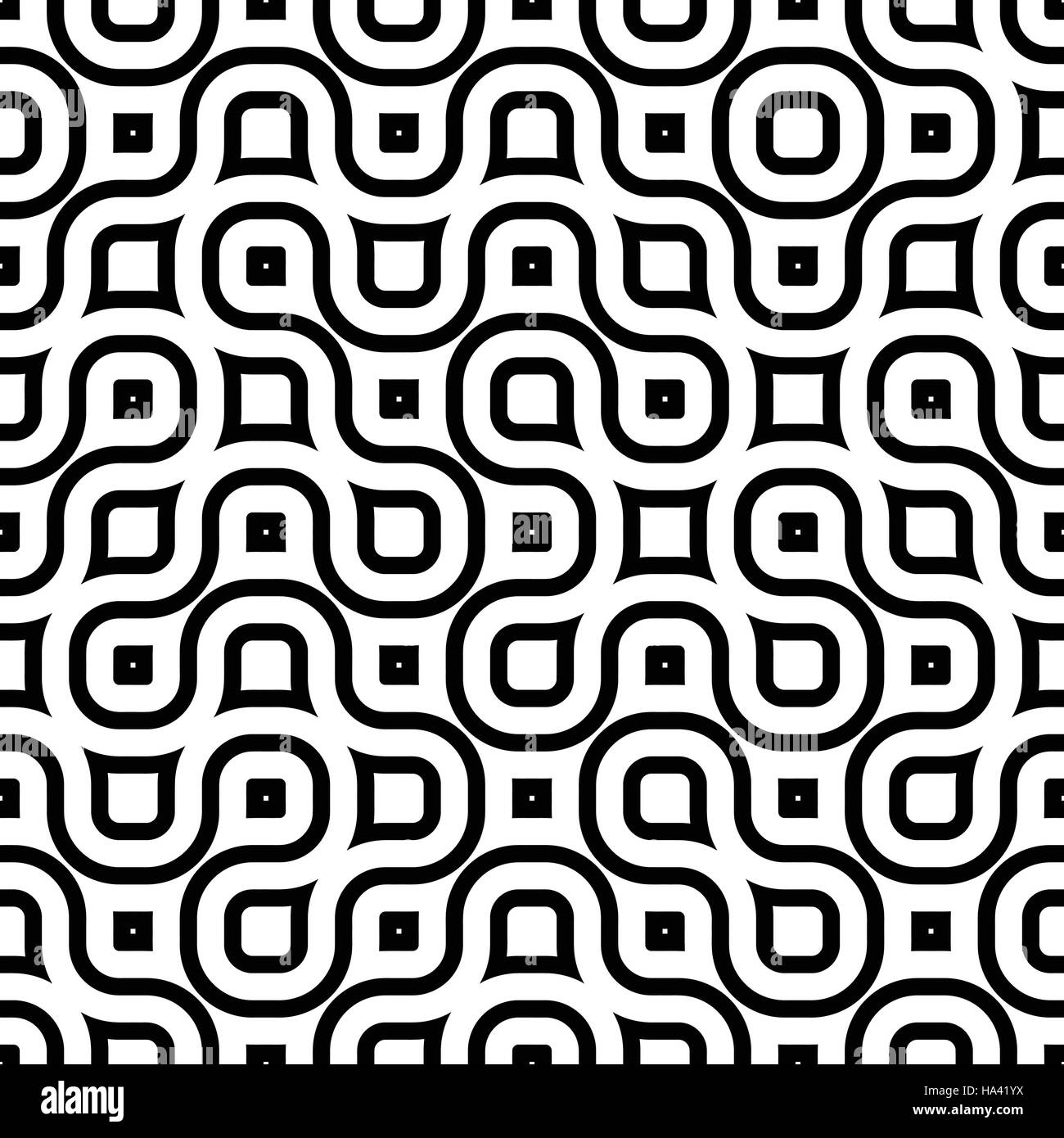 Vector seamless black and white tangled round stripes geometric vintage ...