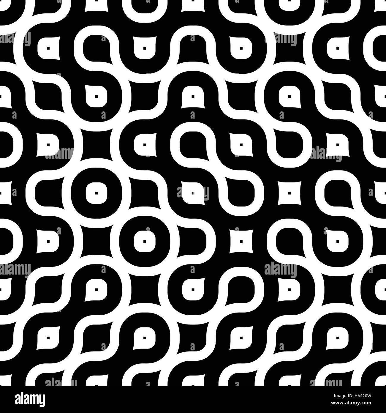 Vector seamless black and white tangled round stripes geometric vintage ...