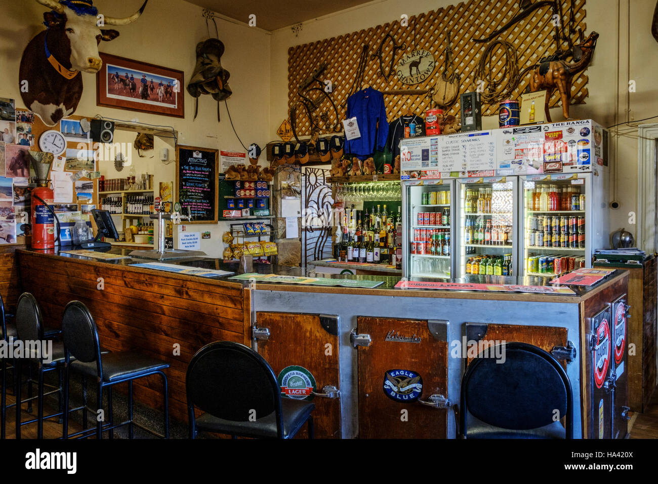 The front bar of the remote Marree Hotel in outback South Australia ...