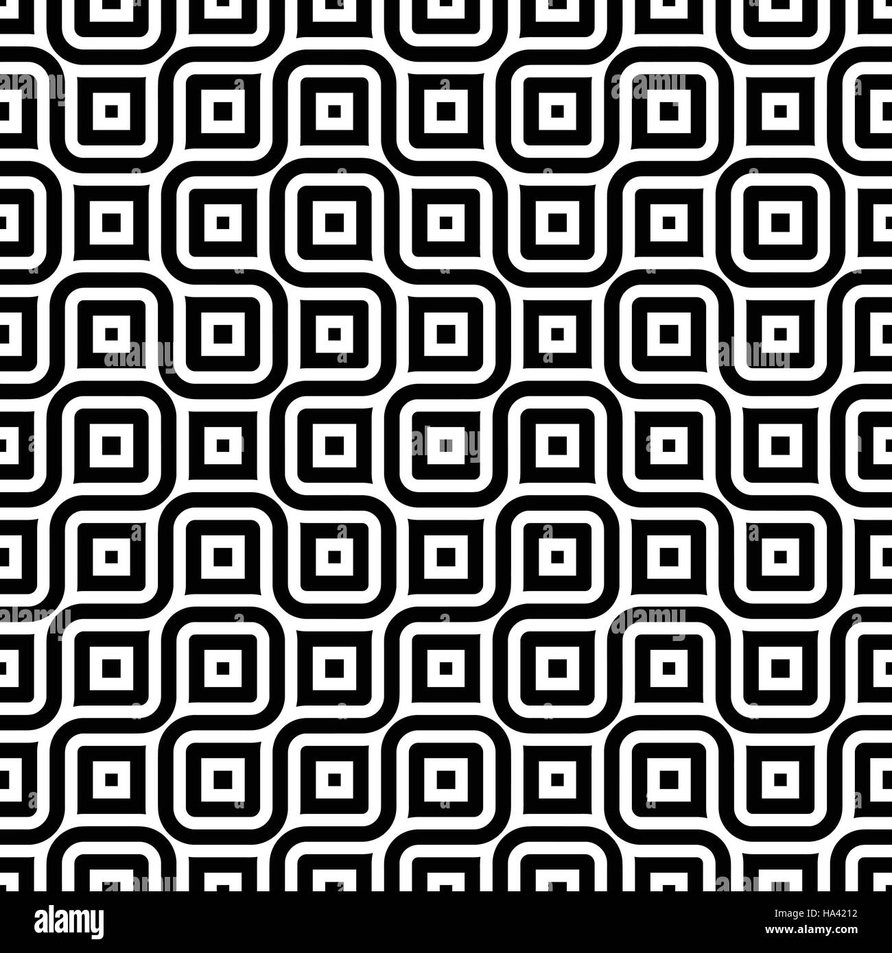 Vector seamless black and white tangled round stripes geometric vintage ...