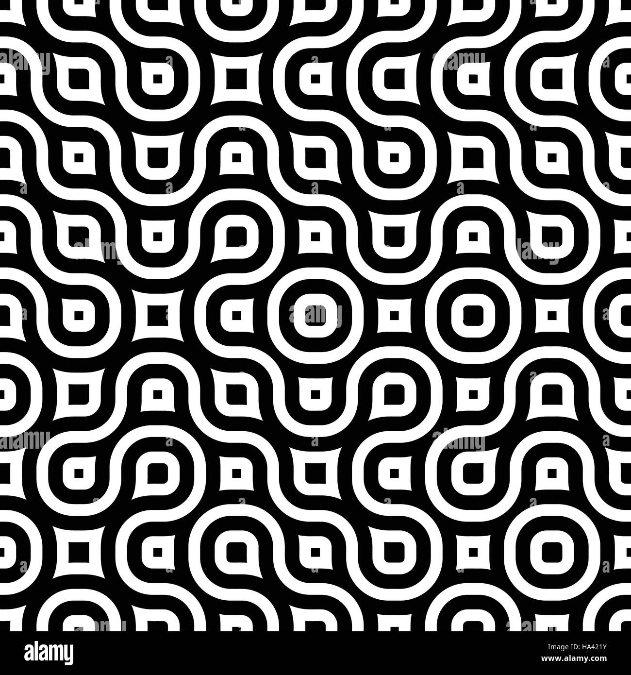 Vector seamless black and white tangled round stripes geometric vintage ...