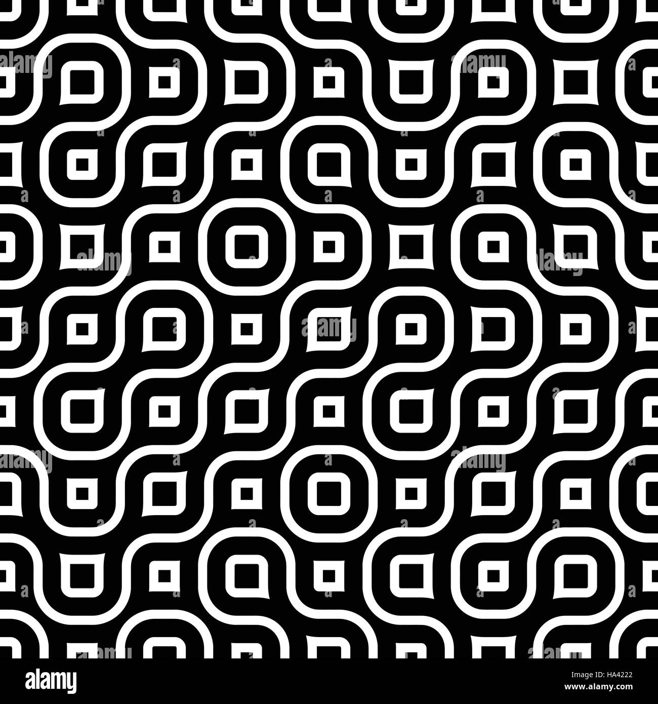 Vector seamless black and white tangled round stripes geometric vintage ...