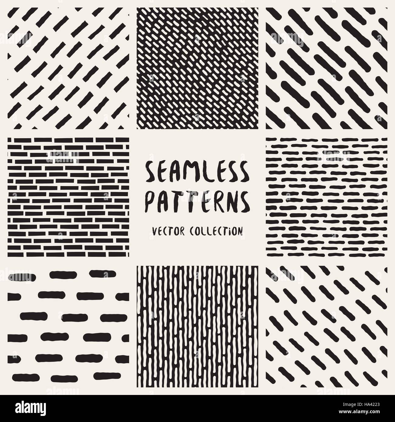 Set of Eight Vector Seamless Hand Drawn Jumble Lines Patterns Stock ...