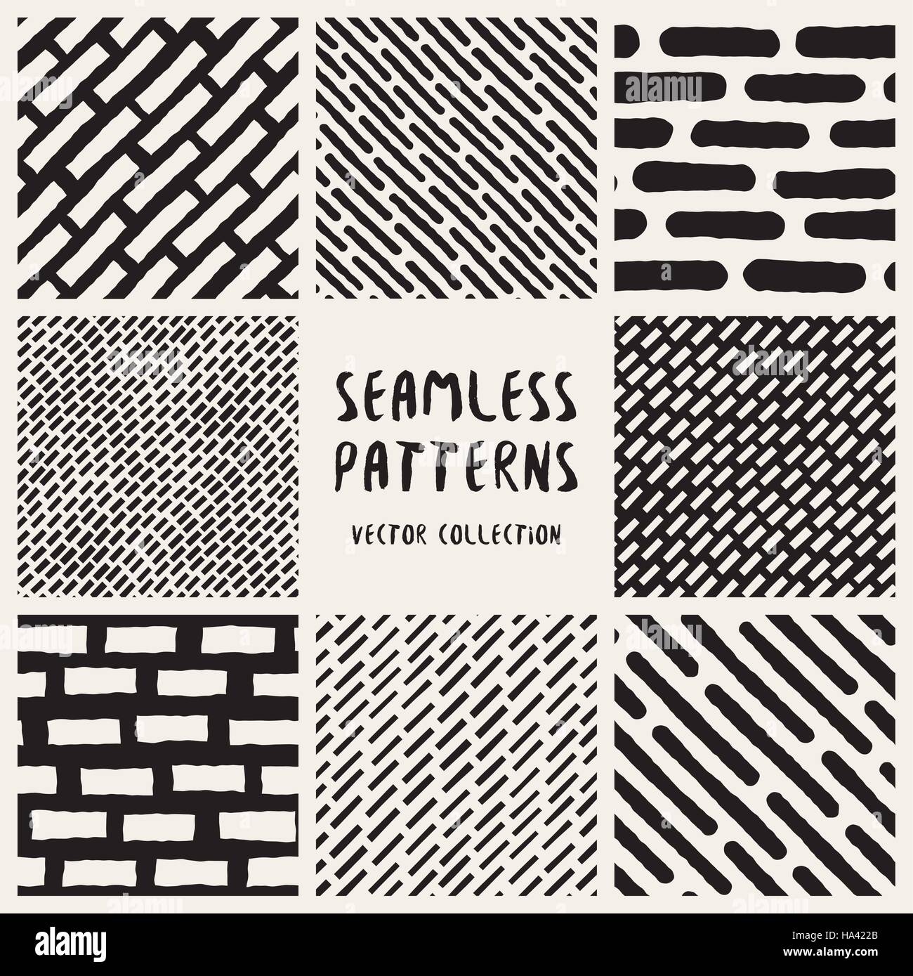 Set of Eight Vector Seamless Hand Drawn Jumble Lines Patterns Stock ...