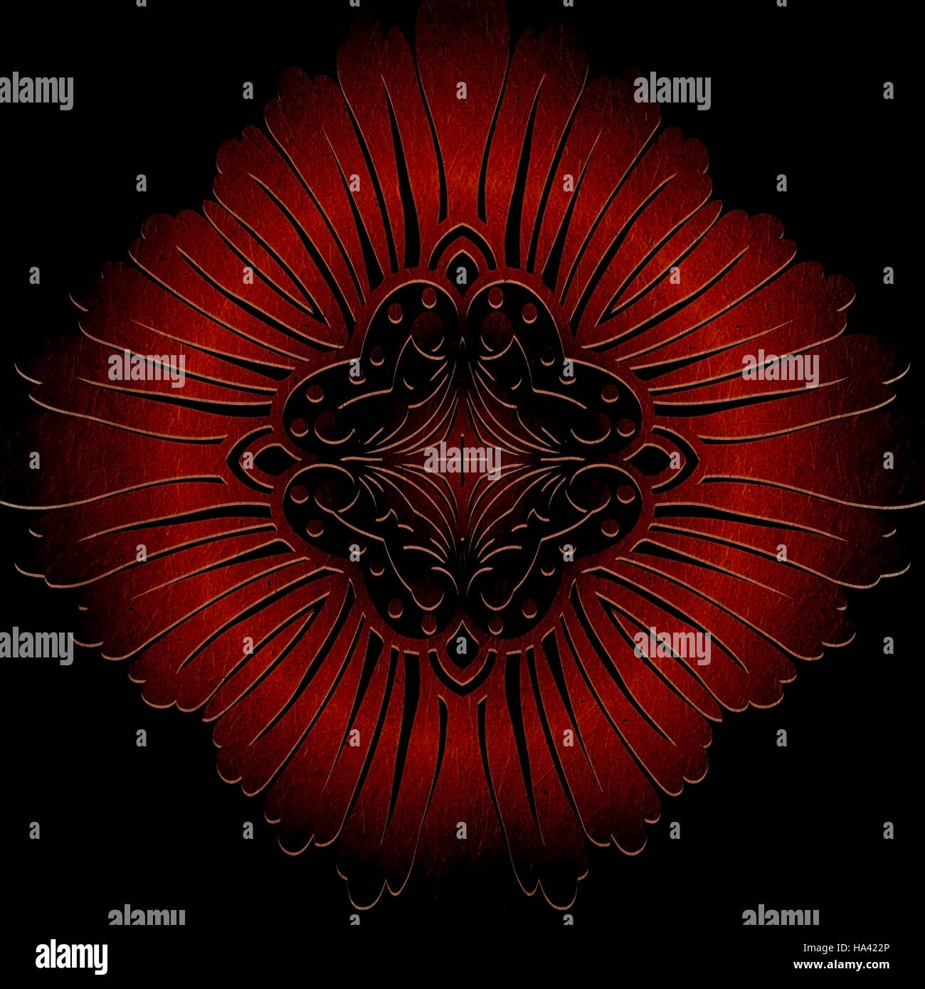 Mandala. Red round ornament pattern on black background. ethnic ...