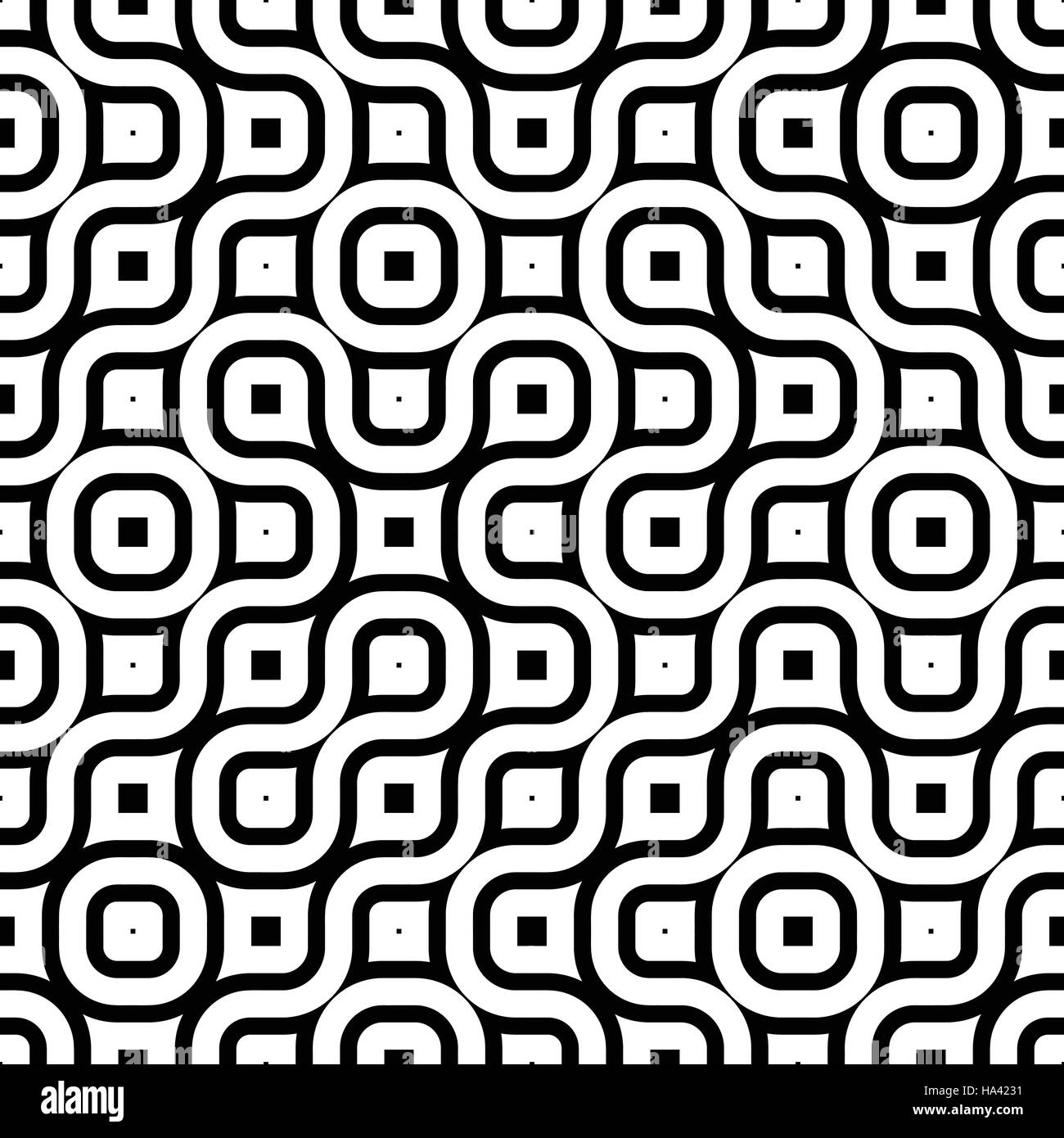 Vector seamless black and white tangled round stripes geometric vintage ...