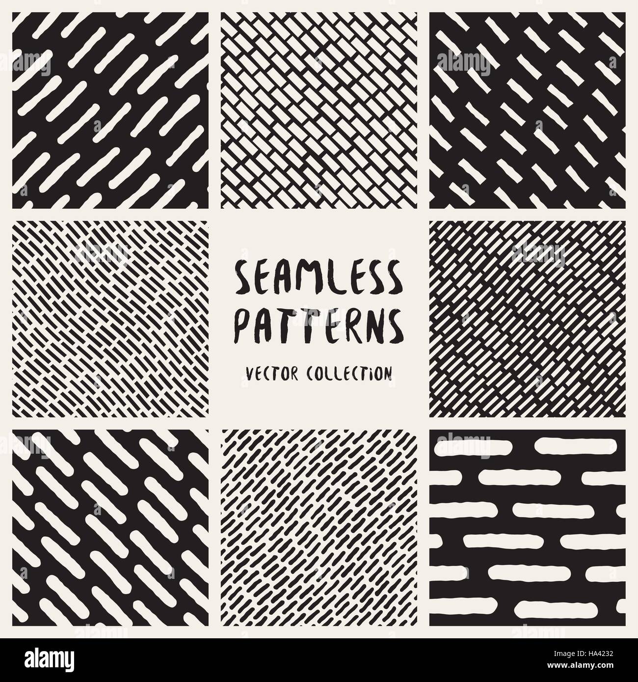 Set of Eight Vector Seamless Hand Drawn Jumble Lines Patterns Stock ...