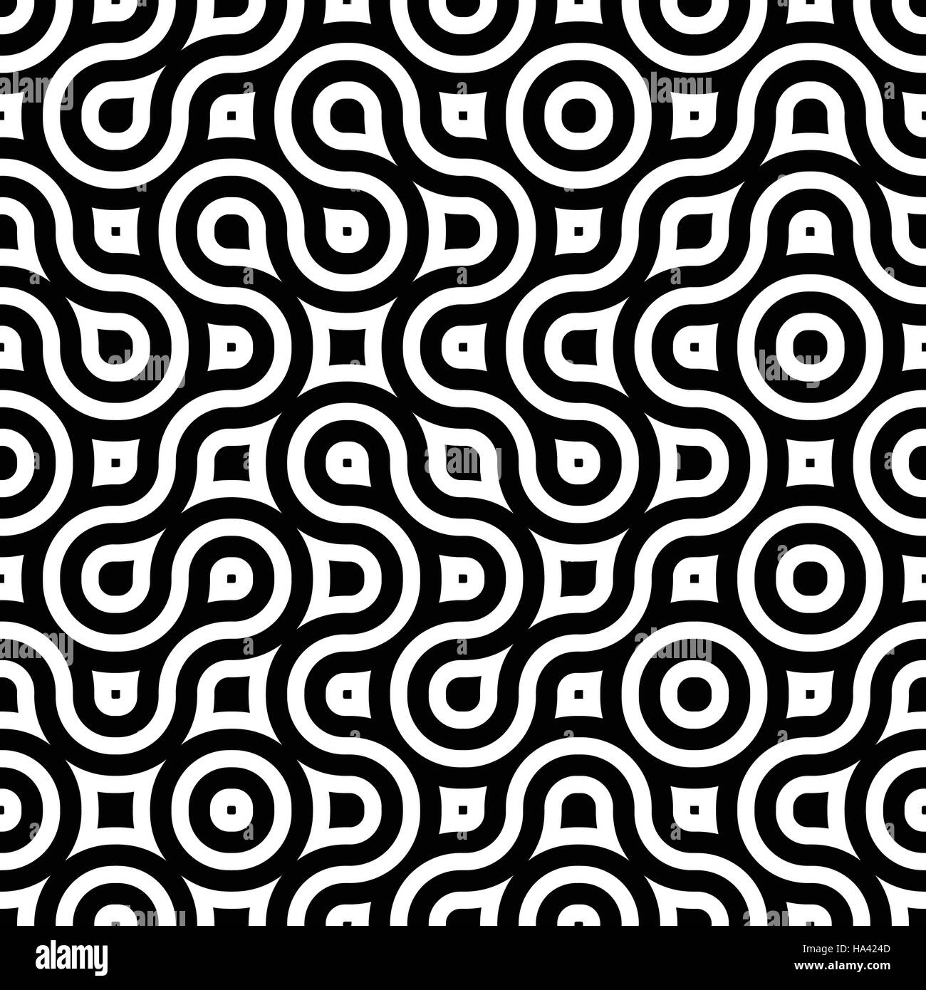 Vector seamless black and white tangled round stripes geometric vintage ...