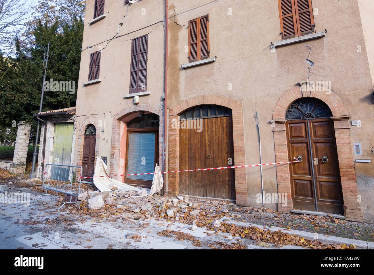Aftermath of the earthquake in the town of Valnerina, Italy. Twin ...