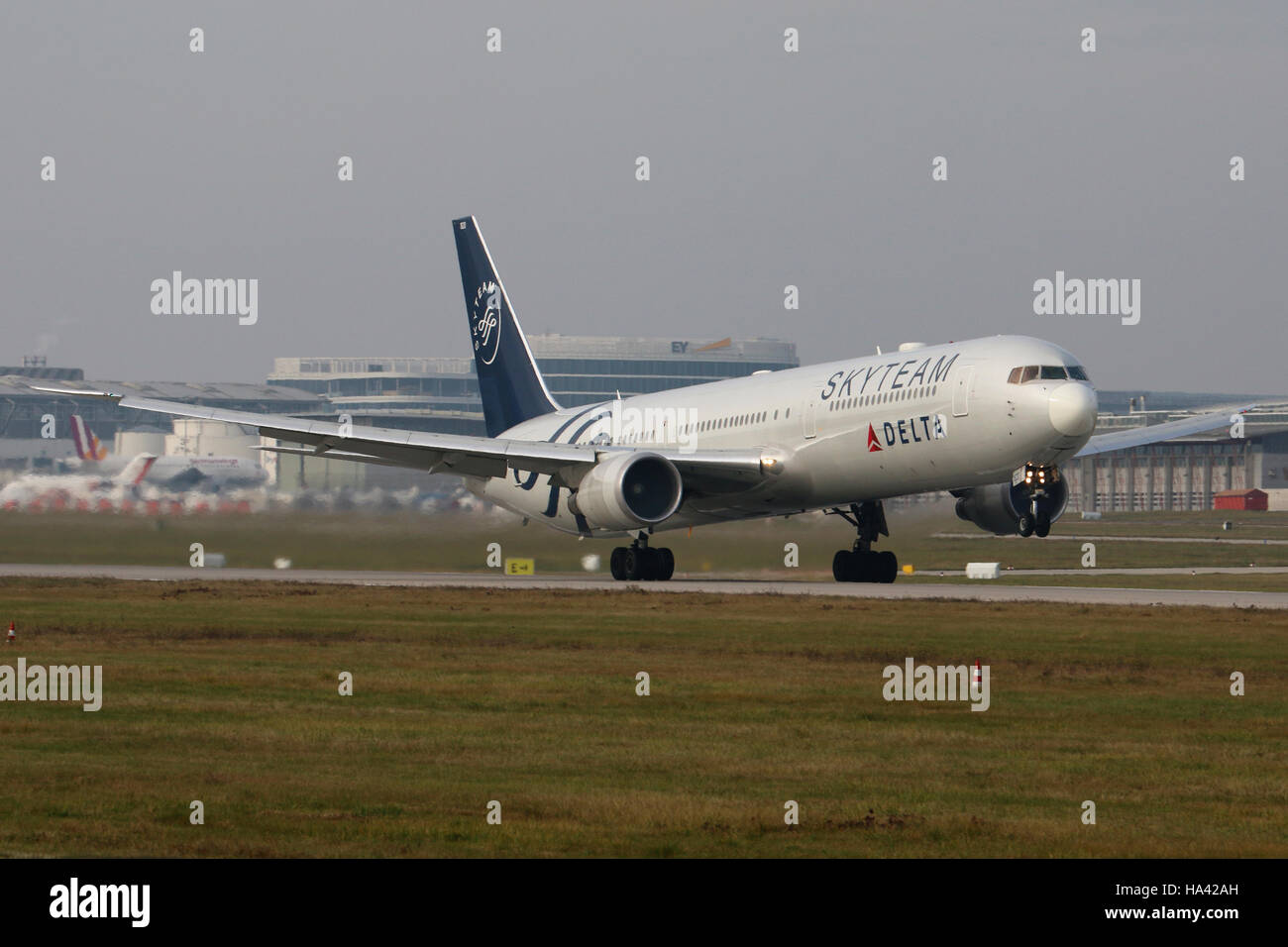 Delta Airlines, Boeing 767-400 is taking off at Stuttgart Airport Stock ...