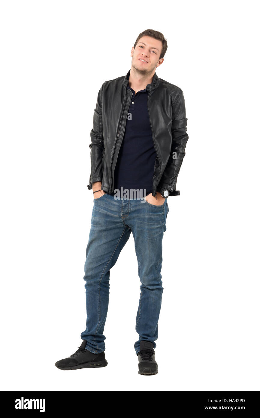 Portrait black leather jacket beard Cut Out Stock Images & Pictures - Alamy