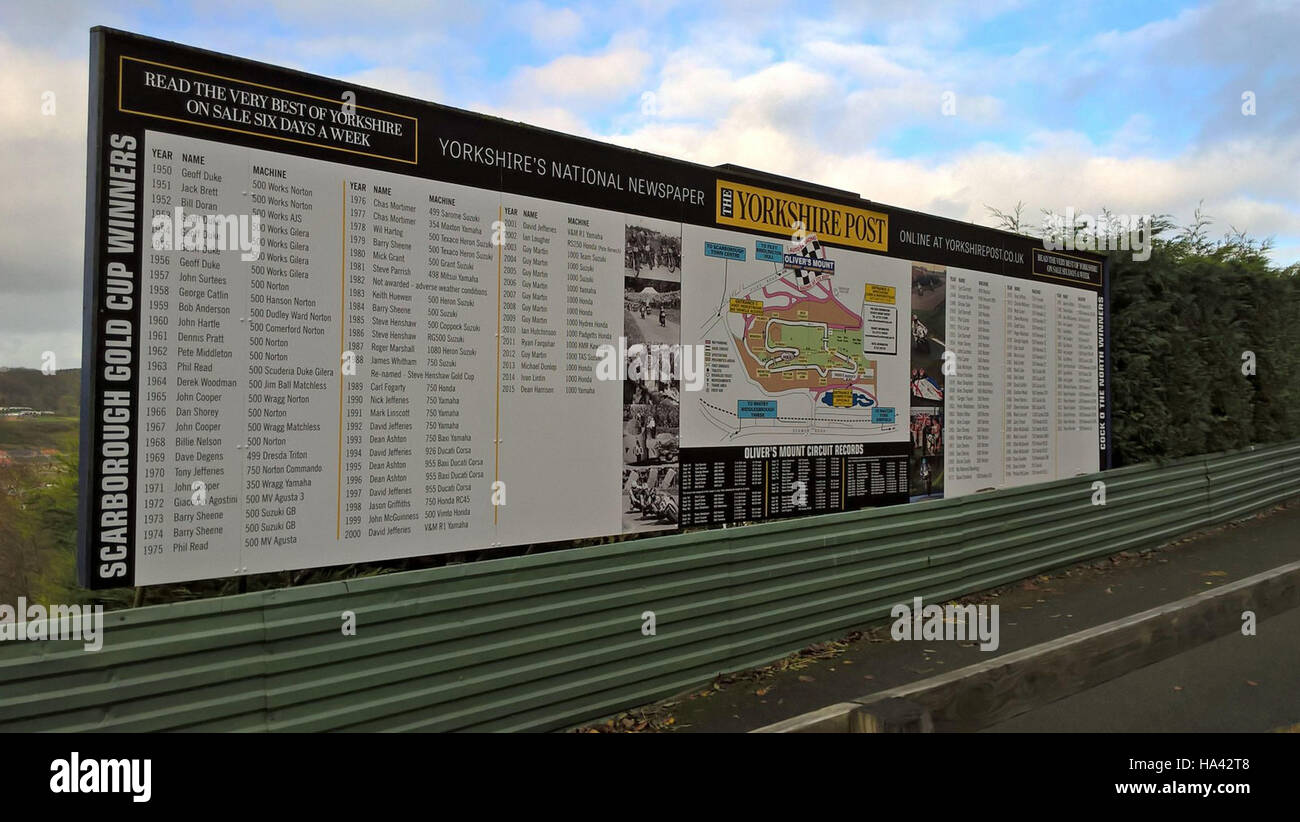 Oliver's Mount Motor Cycle Racing Circuit Winner's Board Stock Photo ...