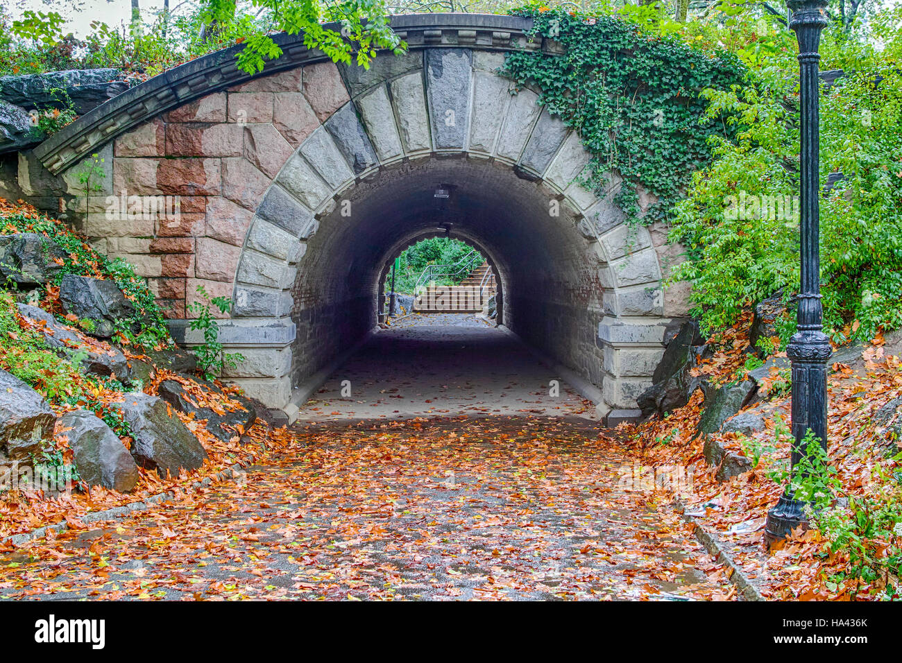 Inscope tunnel in Central Park, New York City early autumn Stock Photo ...