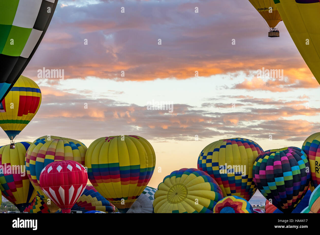 Hot Air Balloons fly over the city of Albuquerque, New Mexico during ...