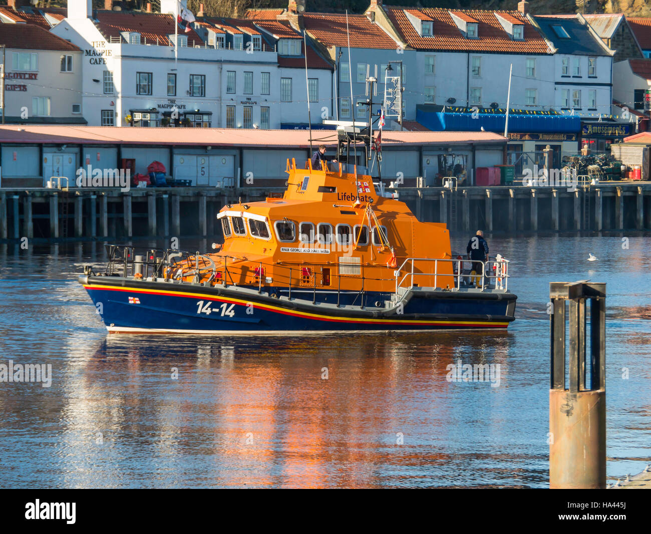The Whitby Lifeboat "George and Mary Webb" manoevering in the harbour ...