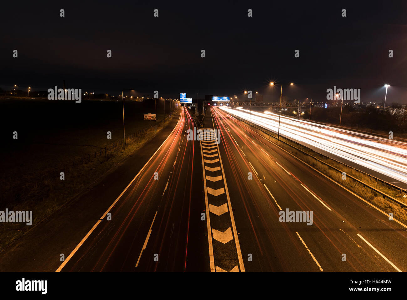 Night time long exposure of the M62 motorway in Leeds, taken from a ...