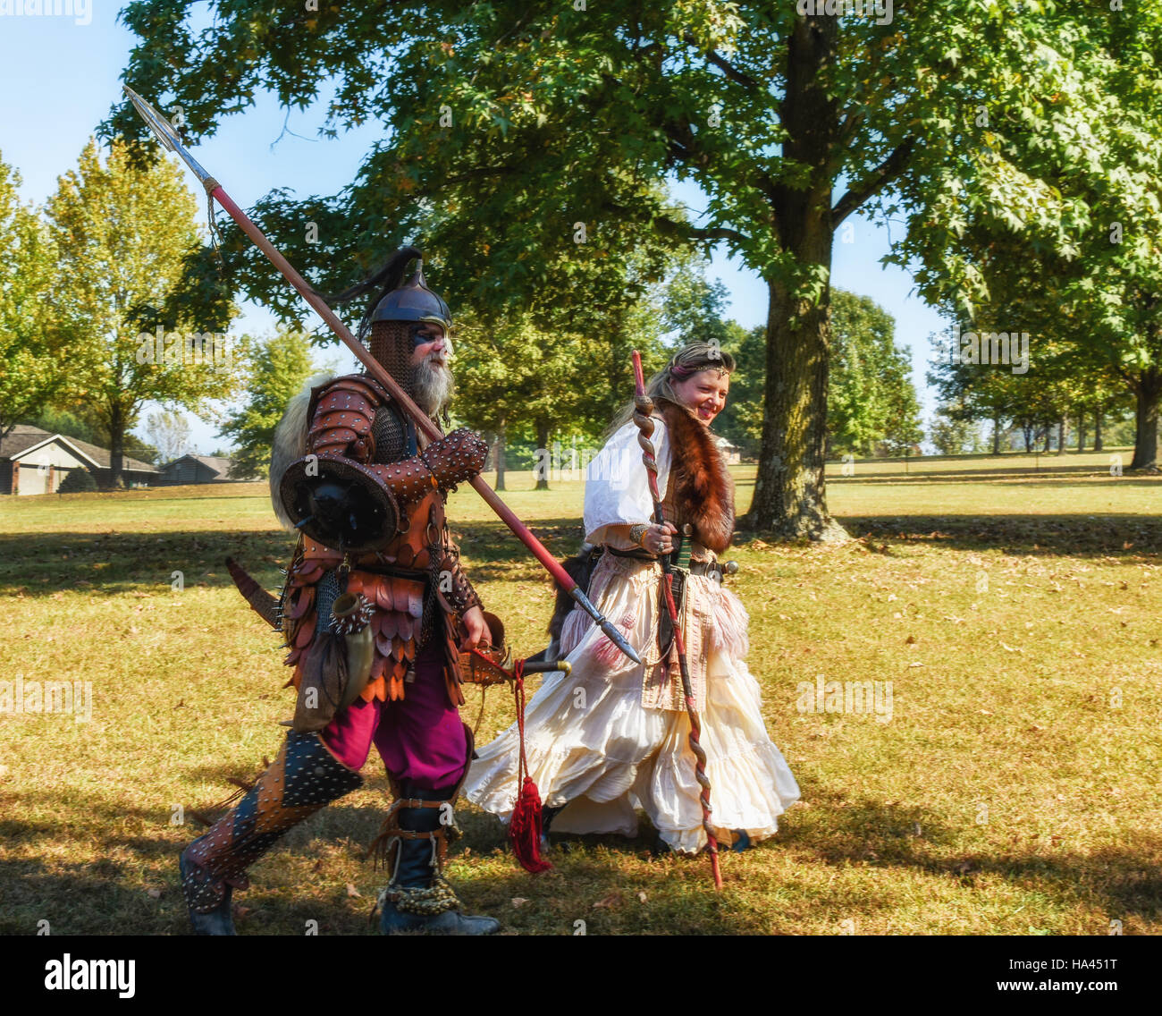 Two people in costumes at the Rosenvolk German Medieval Festival Stock ...
